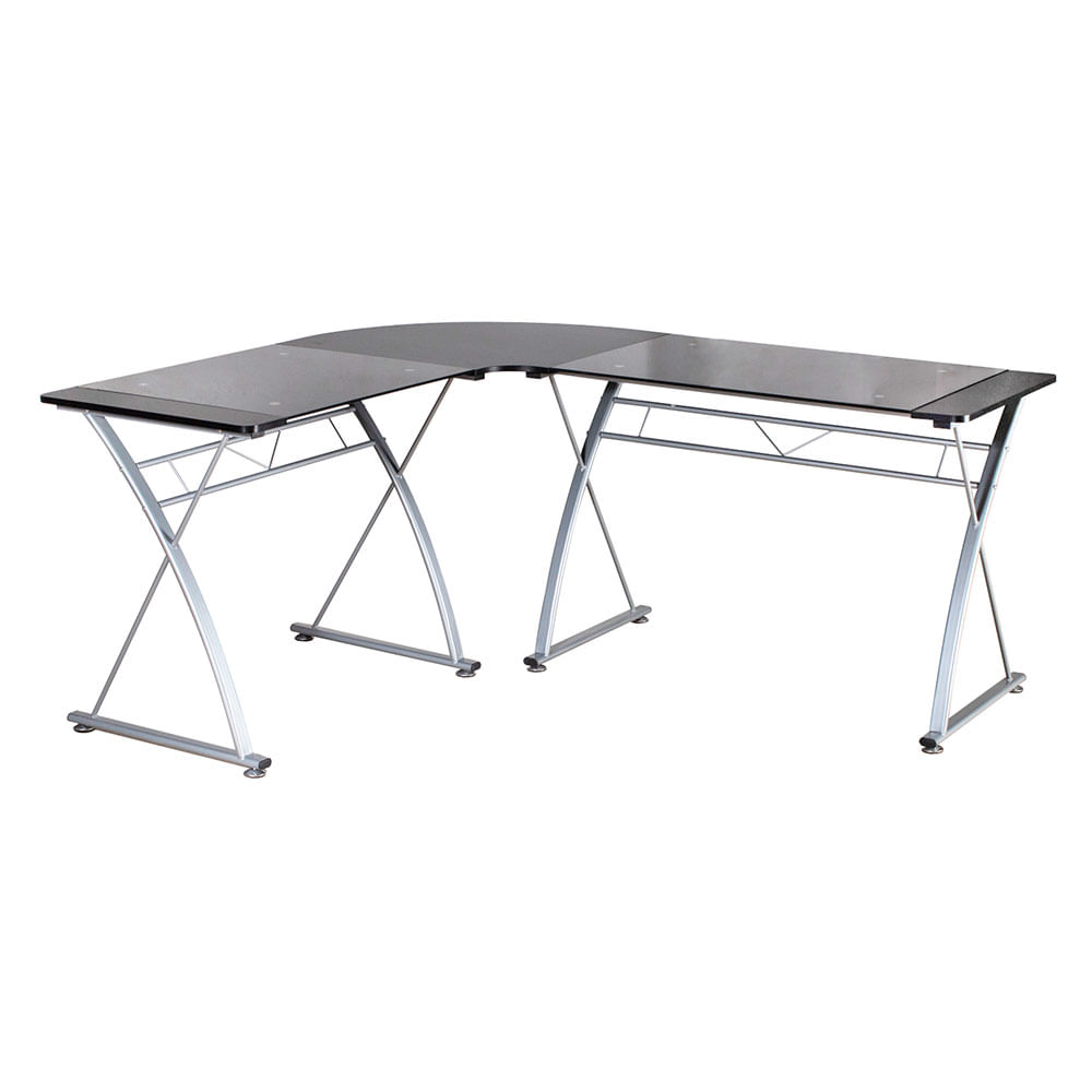 ESCRITORIO EN L CRISTAL TEMPLADO NEGRO D1237