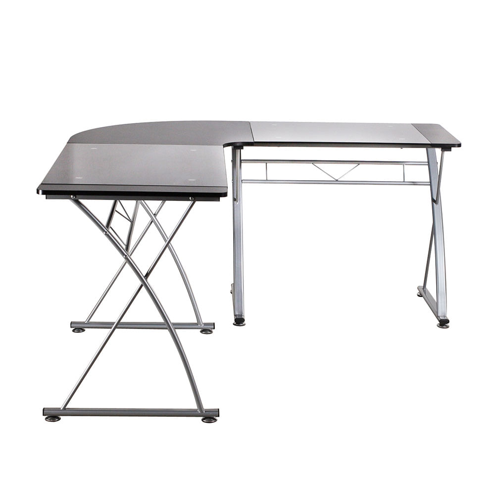 ESCRITORIO EN L CRISTAL TEMPLADO NEGRO D1237