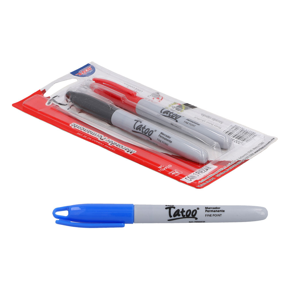 Marcador Permanente Blister Con 3 Tatoo Ptmrc0018