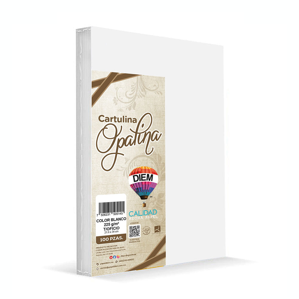 Cartulina Opalina Oficio Blanca Diem Con 100hjs Opaofi